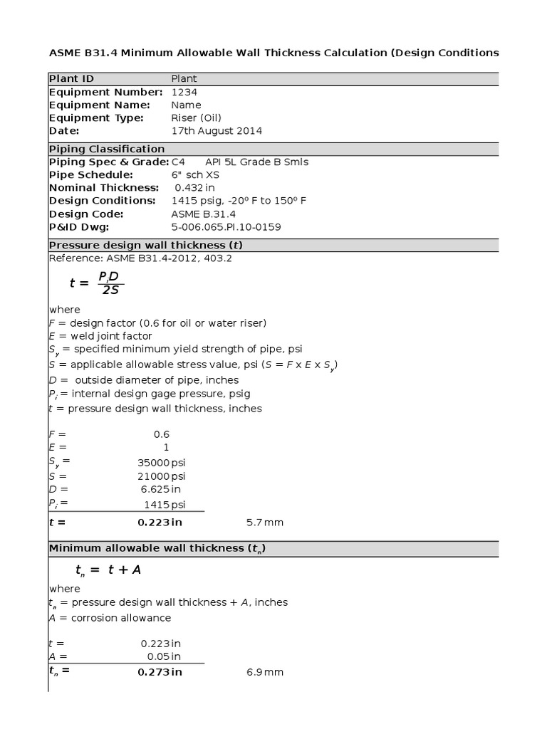 ASME B31.4 Riser Calc | PDF | Pipe (Fluid Conveyance) | Gas Technologies