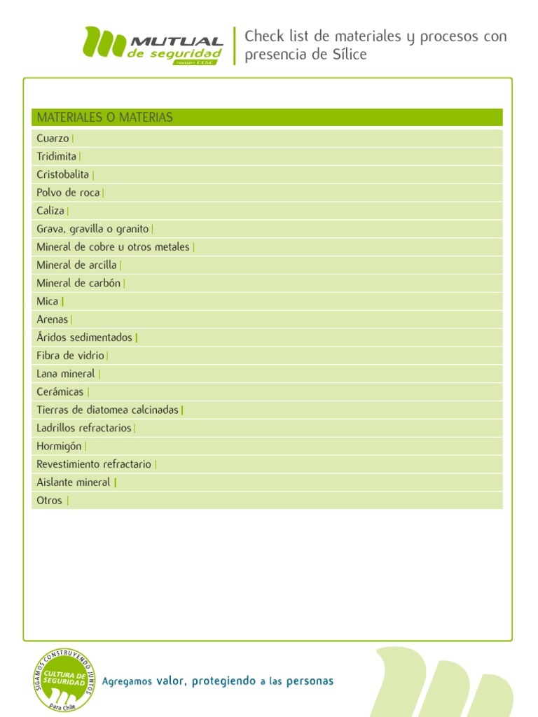 Check List Materiales y Procesos | PDF