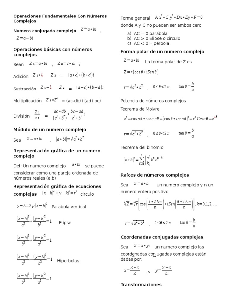 Operaciones Fundamentales Con Numeros Complejos | PDF | Número complejo | Funciones especiales