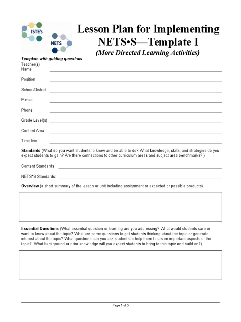 Lesson Plan Template 1 Form | PDF | Lesson Plan | Educational Assessment