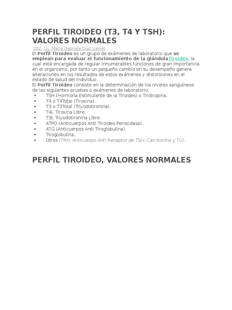 Perfil Tiroideo Pdf Hormona Estimulante De La Tiroides Tiroides