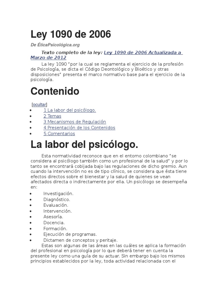Ley 1090 de 2006 | PDF | Colombia | Bioética