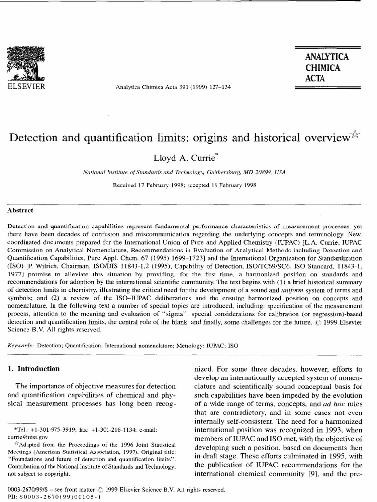 Currie - 181 Detection and Quantification Limit PDF | PDF