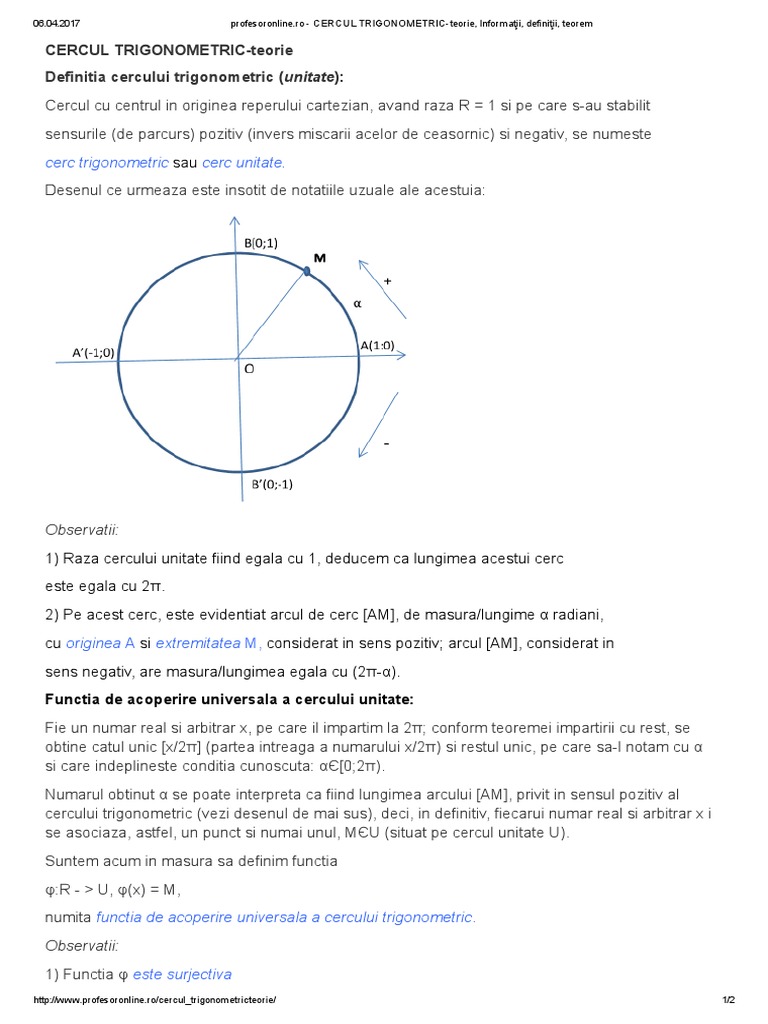 Cercul Trigonometric | PDF