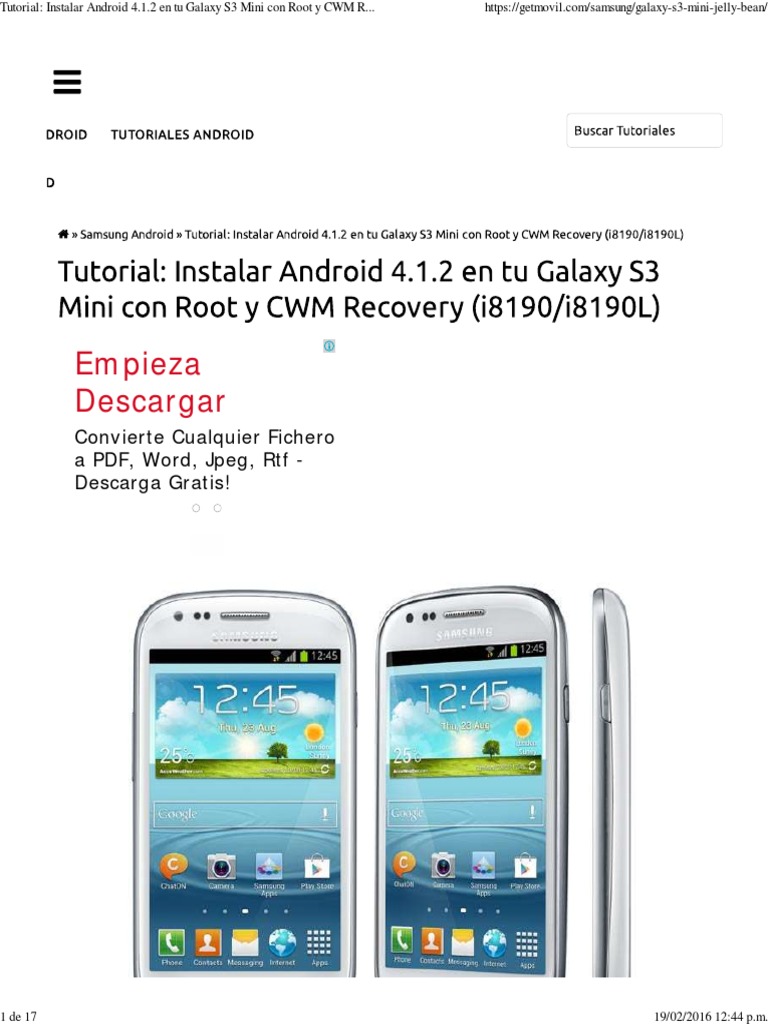 Tutorial - Instalar Android 4.1.2 en Tu Galaxy S3 Mini Con Root y CWM Recovery | PDF