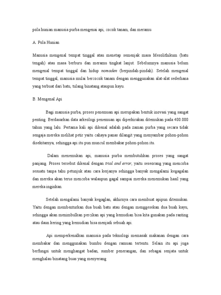 Pola Hunian Manusia Purba Mengenai Api | PDF