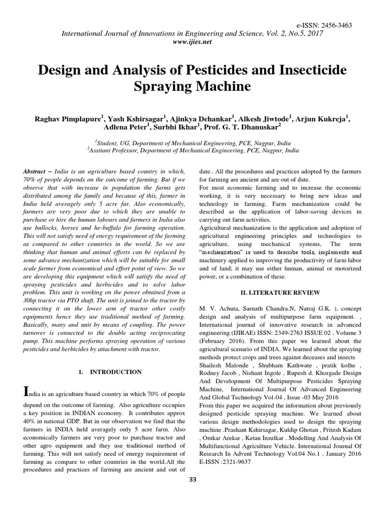 Design and Analysis of Pesticides and Insecticide Spraying Machine ...
