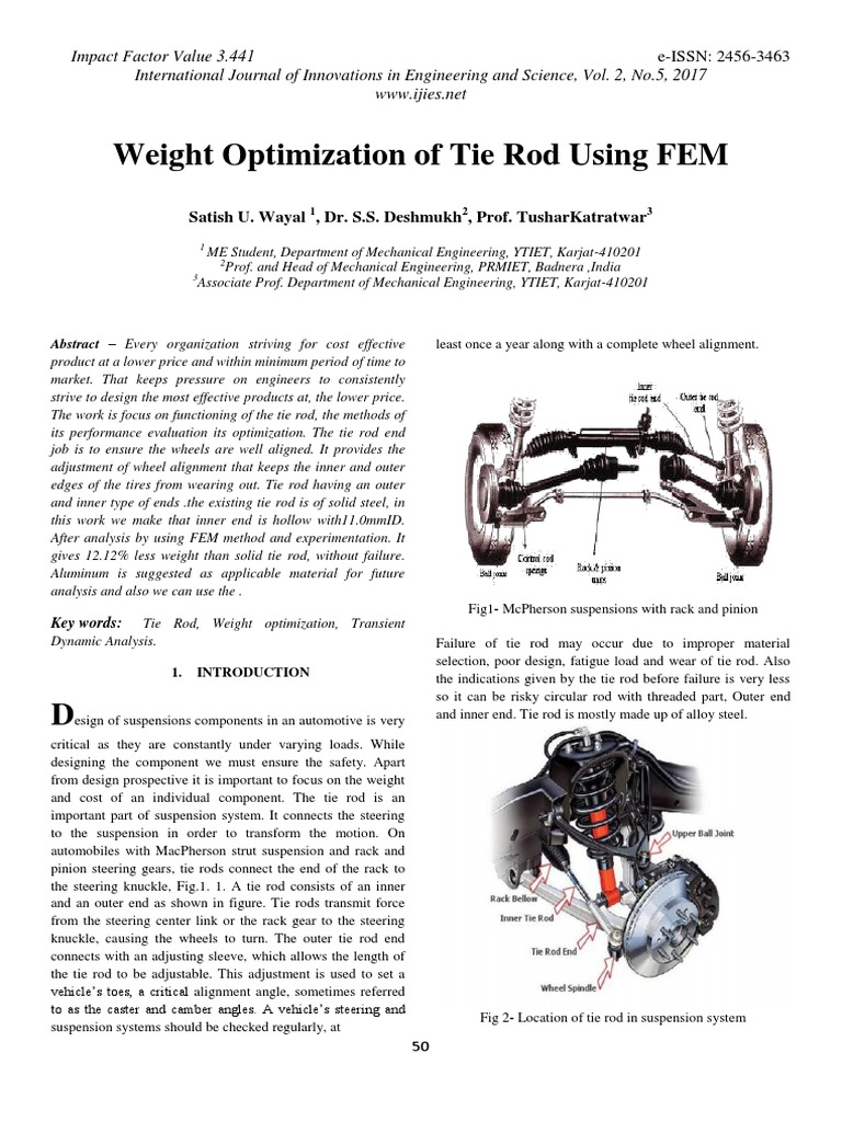 Weight Optimization of Tie Rod Using FEM | PDF | Strength Of Materials ...