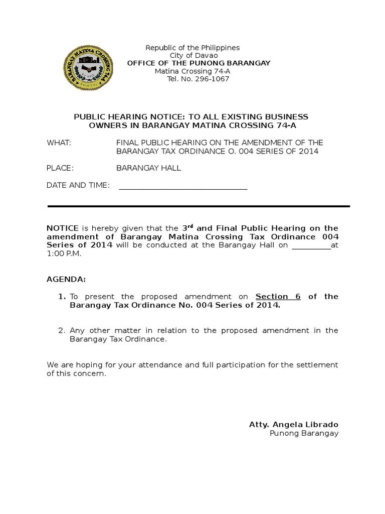 Notice of Final Public Hearing | PDF