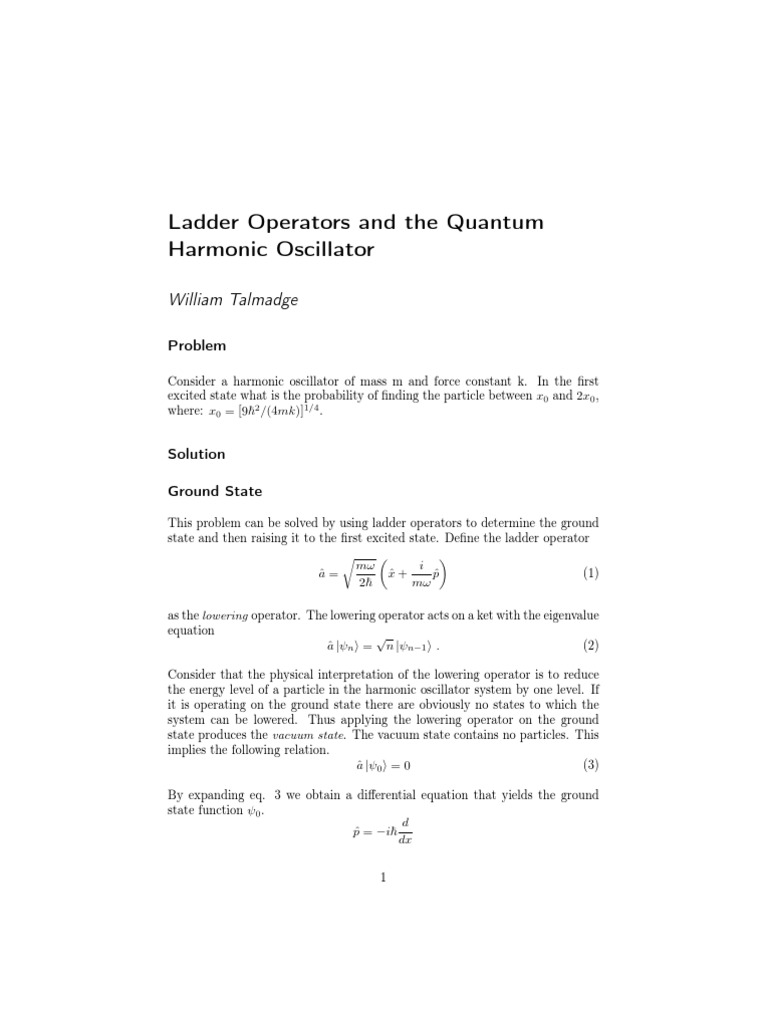 Ladder Operators and The Quantum Harmonic Oscillator | PDF | Integral ...
