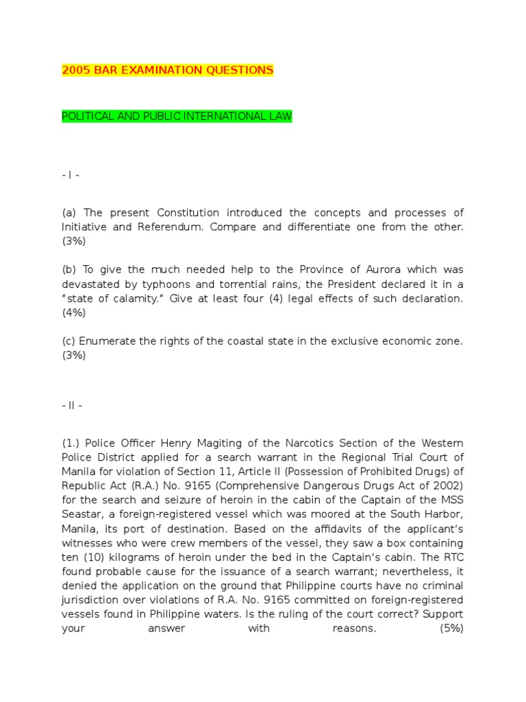 2005 BAR EXAMINATION QUESTIONS.docx | Tax Refund | Taxes