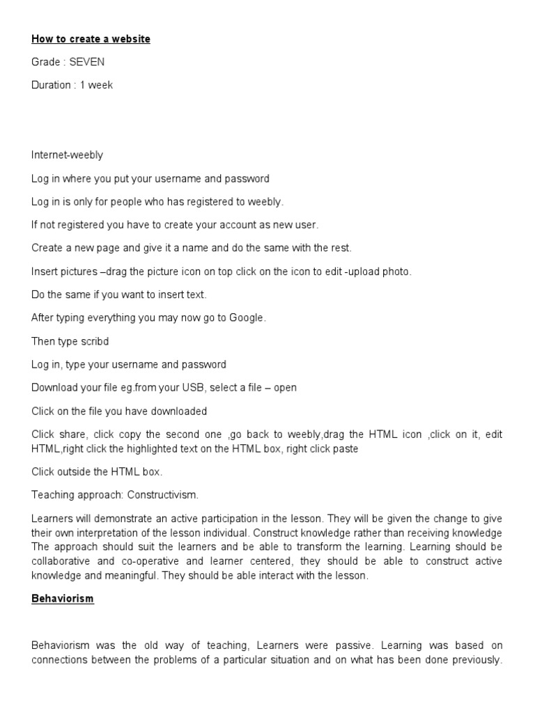 How To Create A Website | PDF | Learning | Constructivism (Philosophy ...