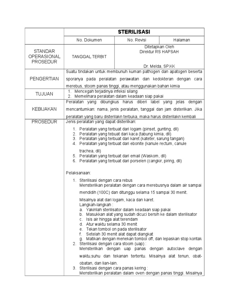 Sop Sterilisasi | PDF | Sains & Matematika