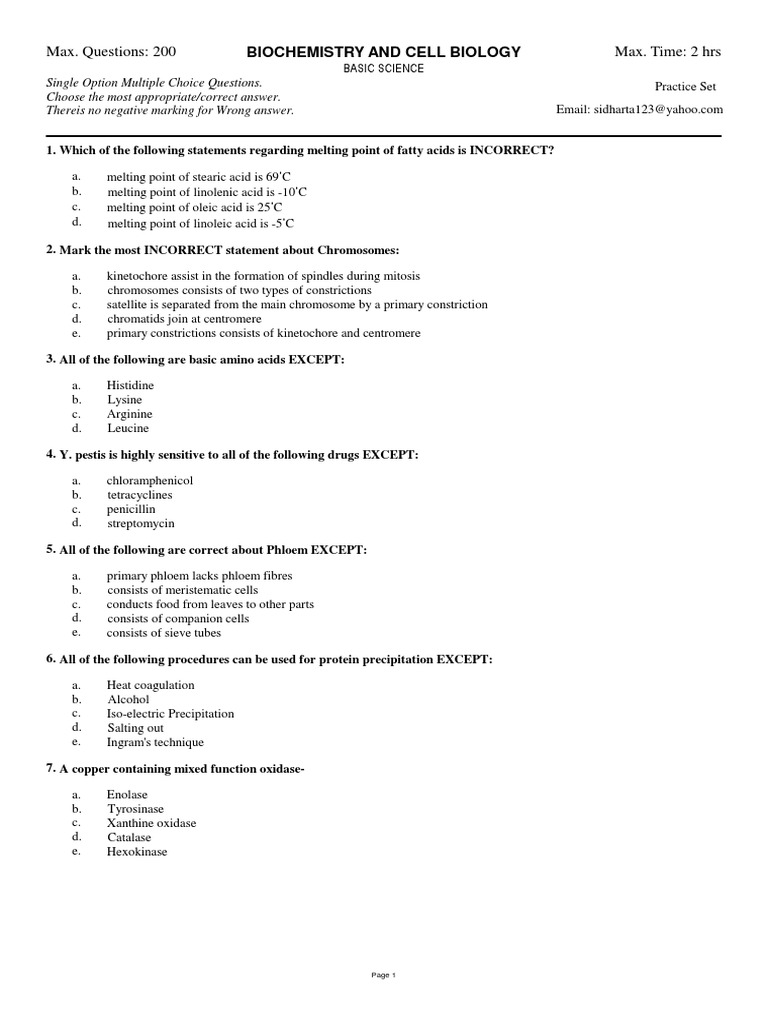 CELL BIOLOGY MCQs For Practice | PDF | Fat | Biosynthesis