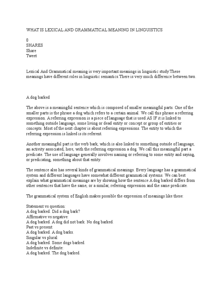 What Is Lexical and Grammatical Meaning in Linguistics | PDF ...