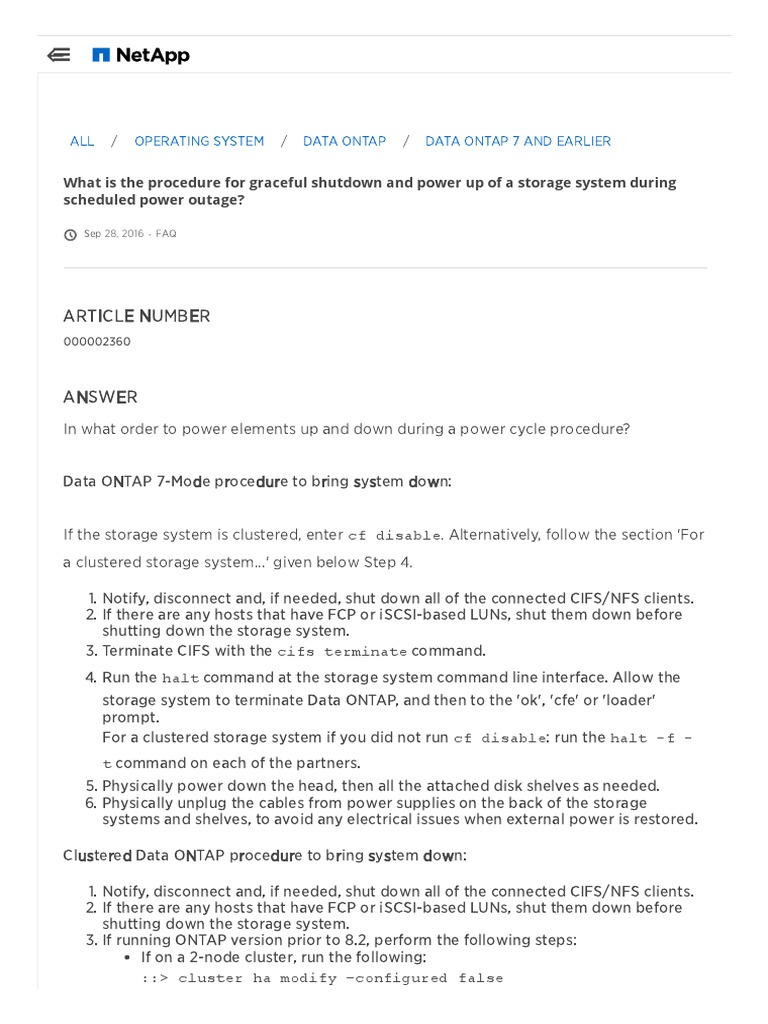 What Is The Procedure For Graceful Shutdown and Power Up of A Storage ...