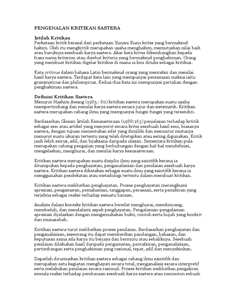 Nota Kritikan Sastera | PDF