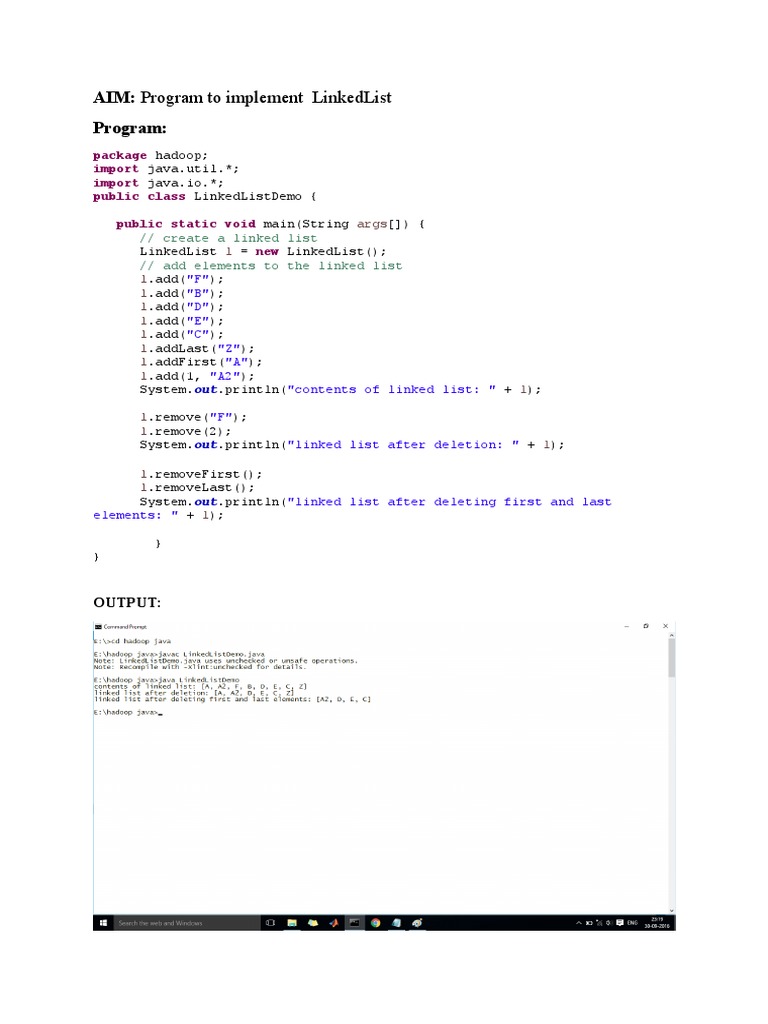 Aim: Program To Implement Linkedlist Program:: Package Import Import Public Class Public Static ...