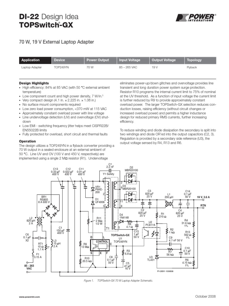Di22 HP 70 W 19 V External Laptop Adapter Schematic Diagram | PDF ...