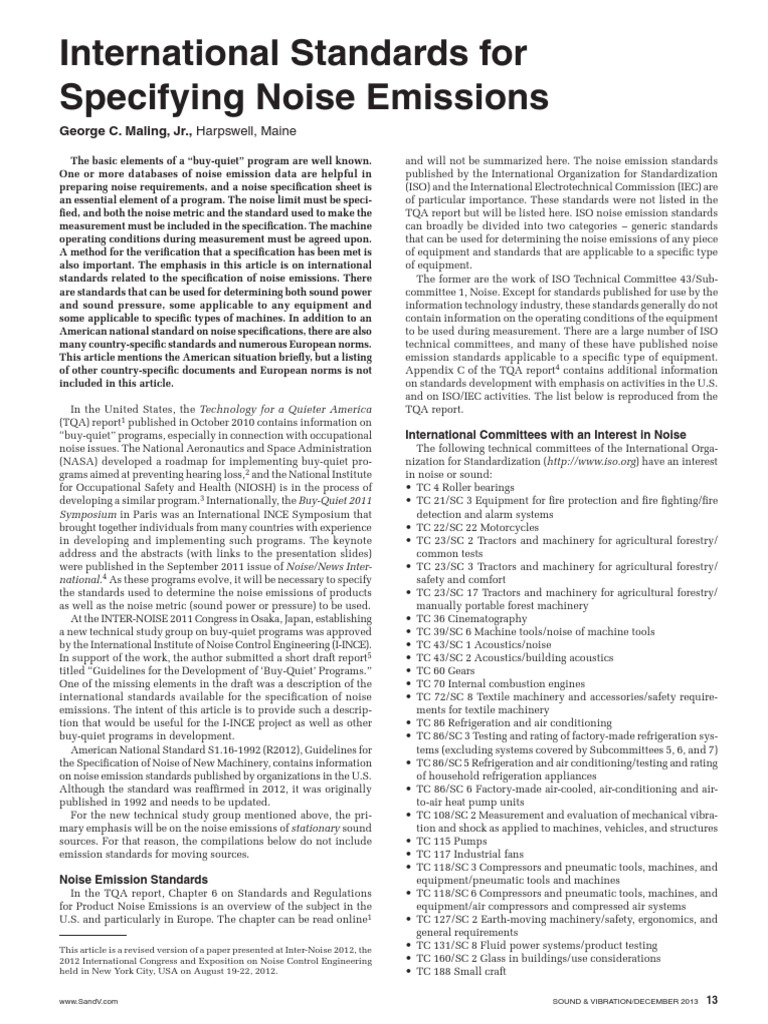 Noise Standard | Noise | International Organization For Standardization
