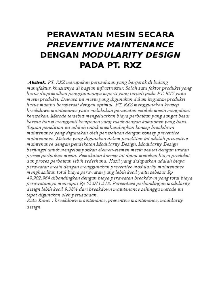 Perawatan Mesin Secara Preventive Maintenance Dengan Modularity Design ...