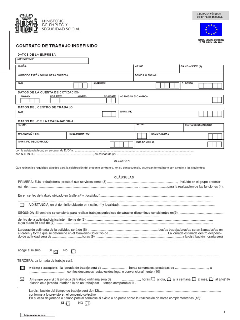 modelo de contrato indefinido | Tiempo de trabajo | Derecho laboral