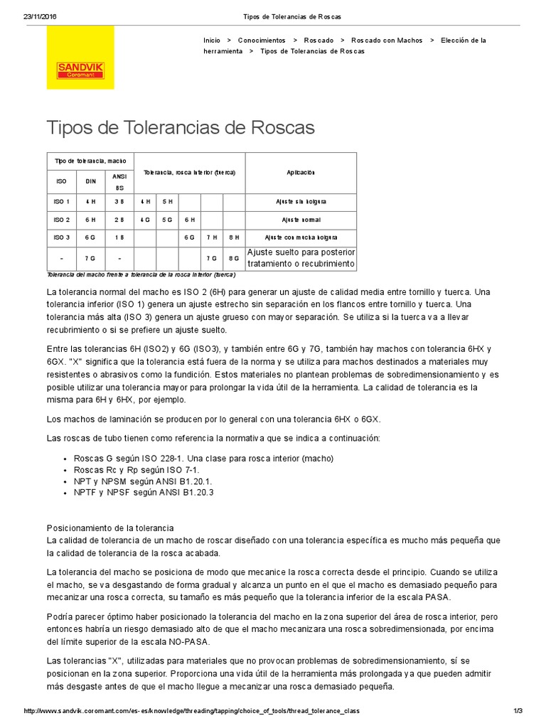 Tipos de Tolerancias de Roscas | PDF | Tornillo | Bienes manufacturados