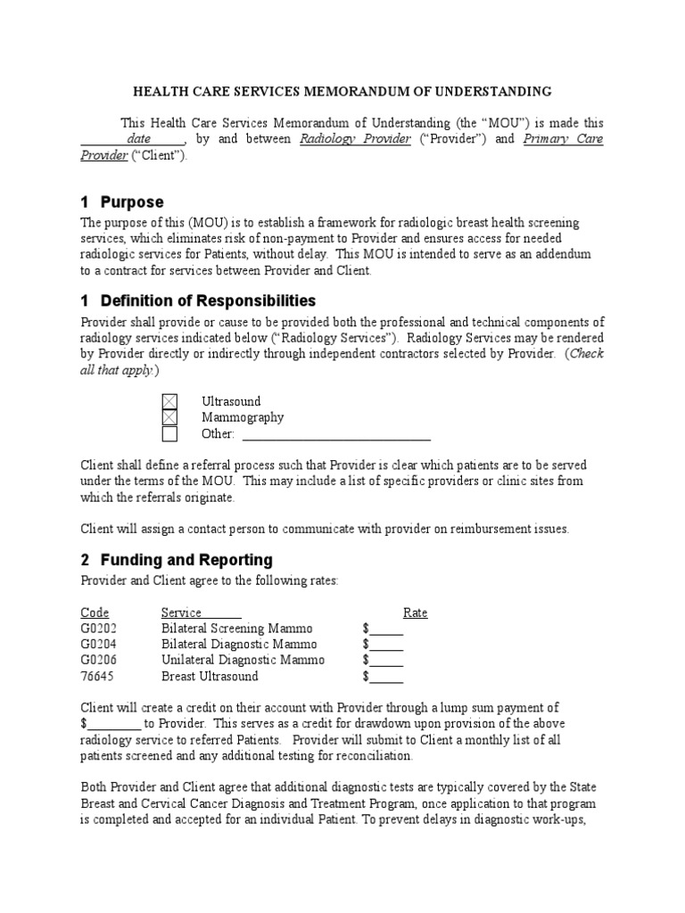 Health Care Services Memorandum of Understanding | PDF | Breast Cancer ...