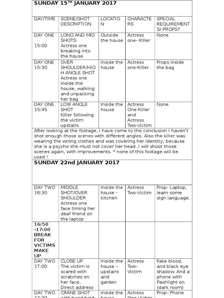 Film Schedule | PDF | Mystery, Thriller & Crime Fiction