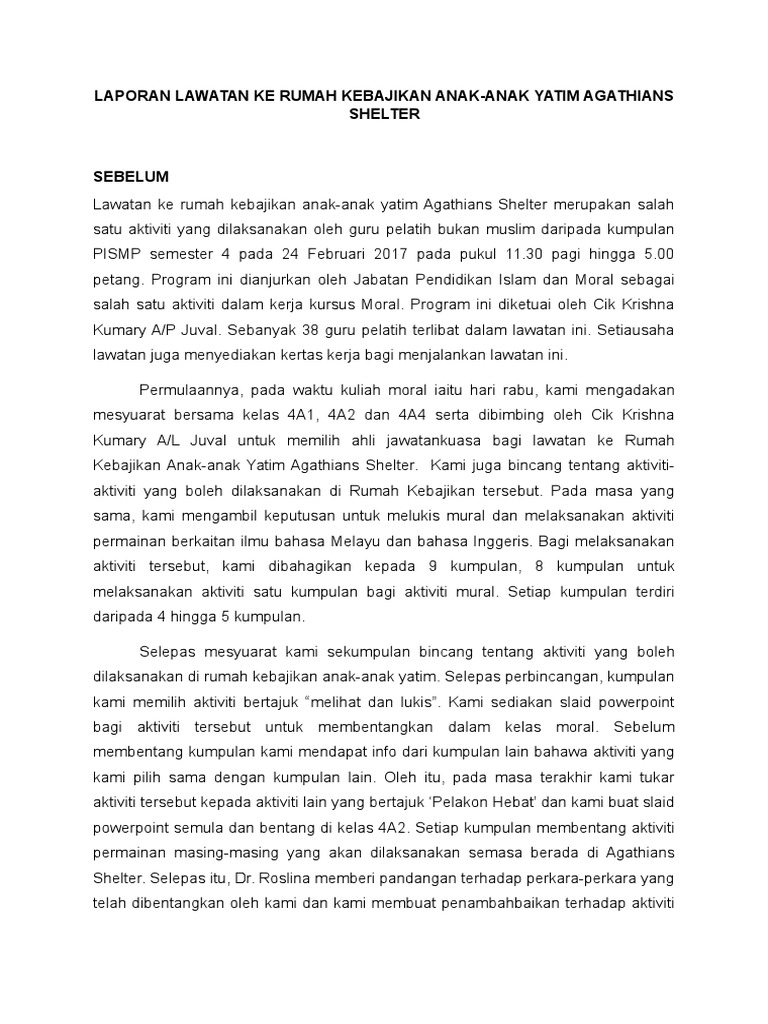 Laporan Lawatan Ke Rumah Kebajikan Anak | PDF