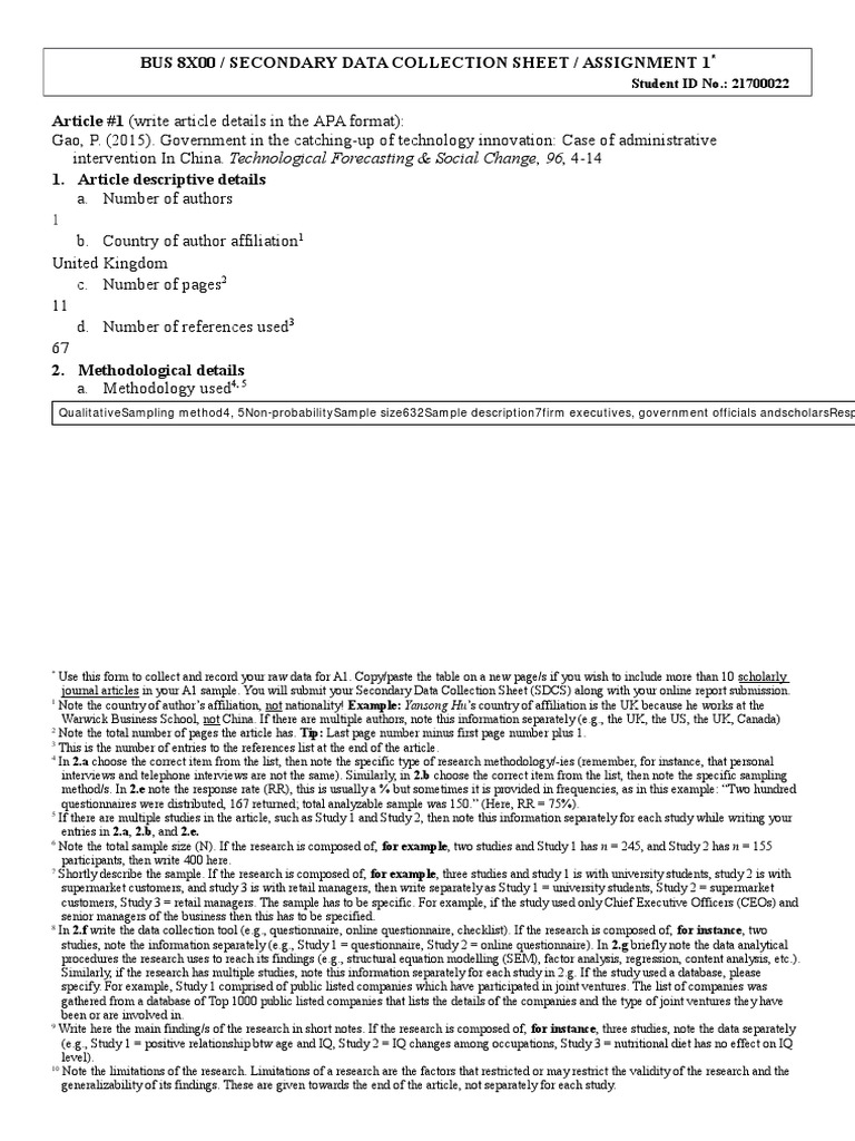 Bus 8X00 / Secondary Data Collection Sheet / Assignment 1: Student ID ...