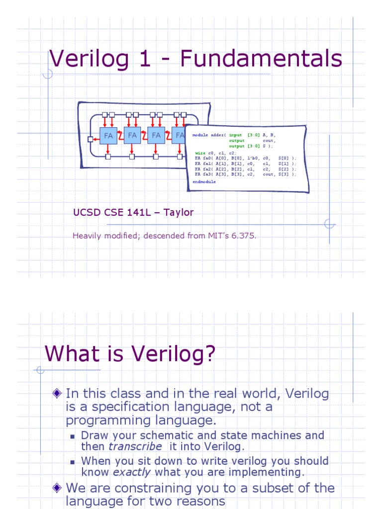 Verilog 1 - Fundamentals: UCSD CSE 141L - Taylor | PDF | Parameter (Computer Programming ...