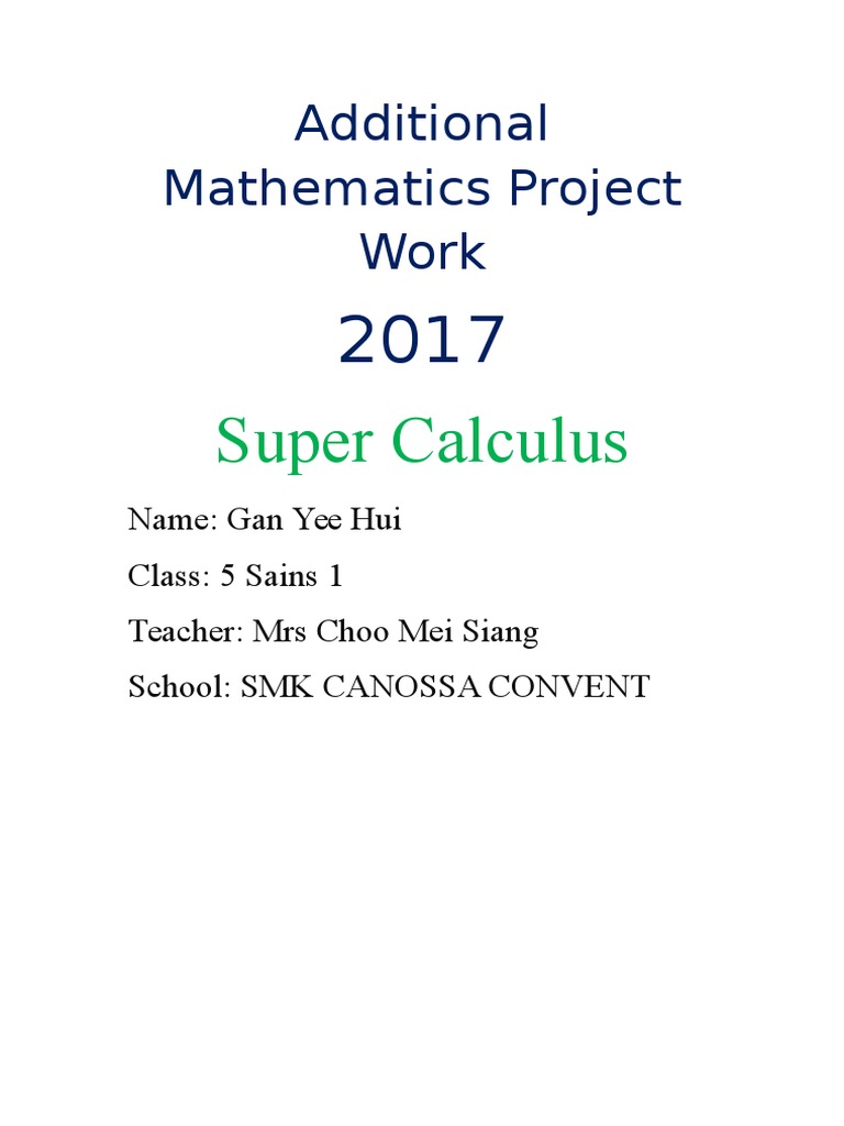 Additional Mathematics Project Work | PDF | Calculus | Integral
