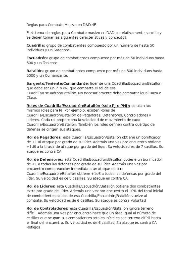 Reglas para Combate Masivo | PDF | Juegos de rol | Cerco