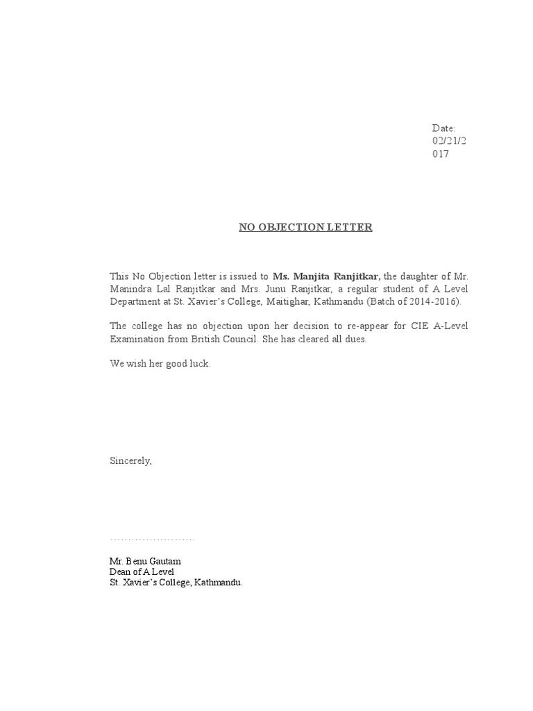 No Objection Letters from St. Xavier's College | PDF | Qualifications ...