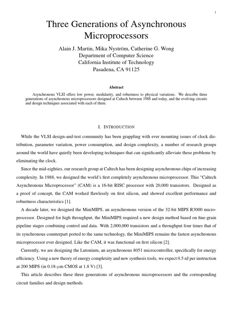 Three Generations of Asynchronous Microprocessors | PDF | Central Processing Unit | Computer ...