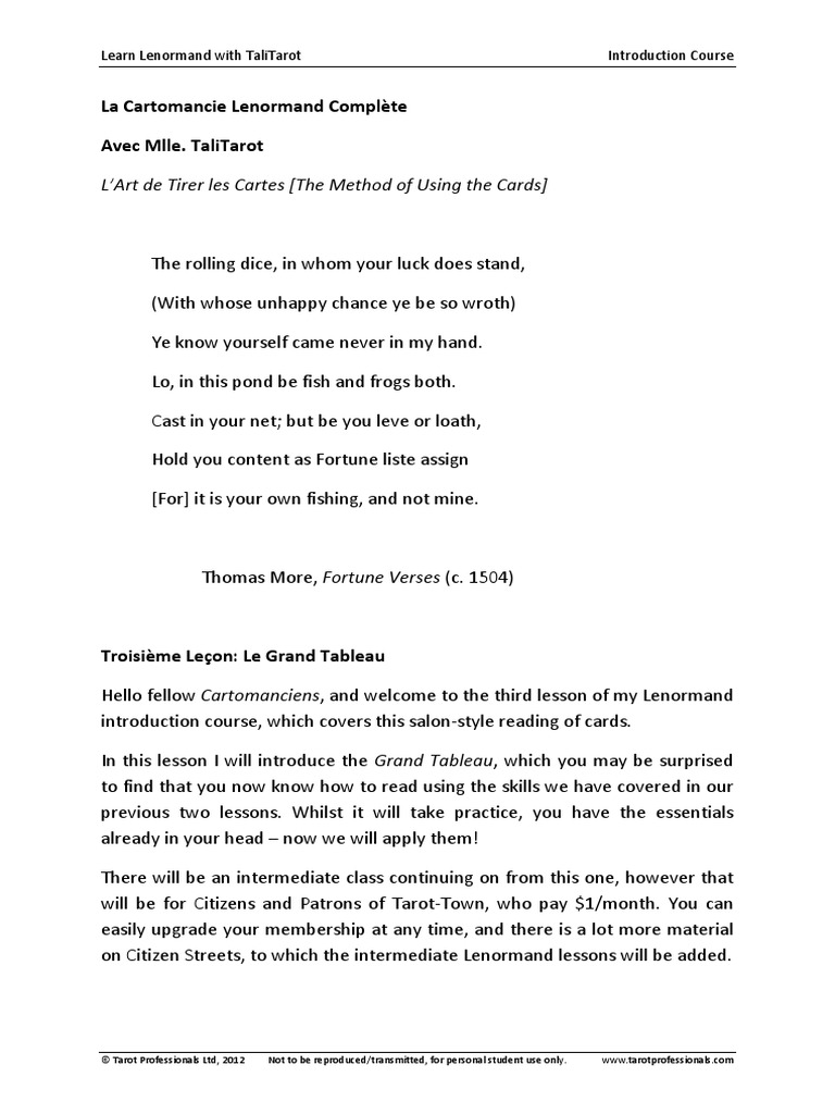 Tarosophy Lenormand Lesson 3 | PDF | Playing Cards | Tarot