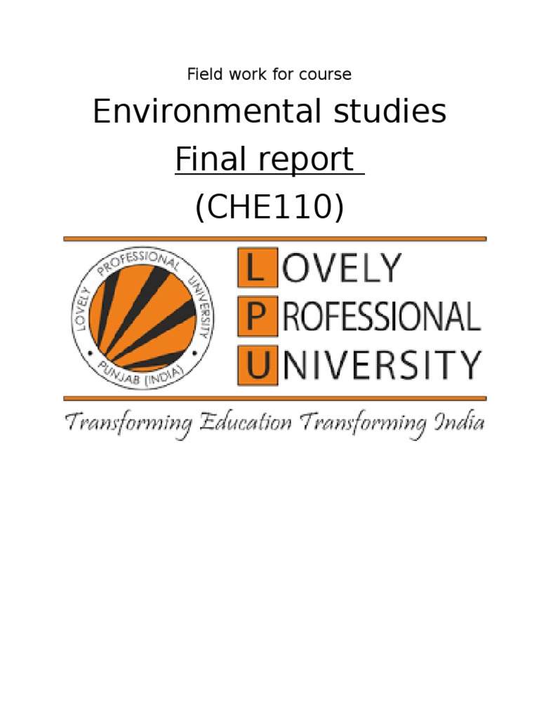 Environmental Studies Final Report (CHE110) : Field Work For Course | PDF