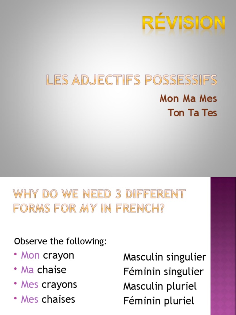 Revision Mon Ma Mes Ton Ta Tes - Possessifs) | PDF