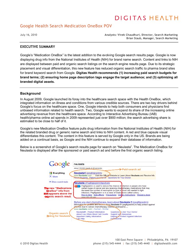 Digitas Health Google Medication OneBox POV | PDF | Search Engine ...