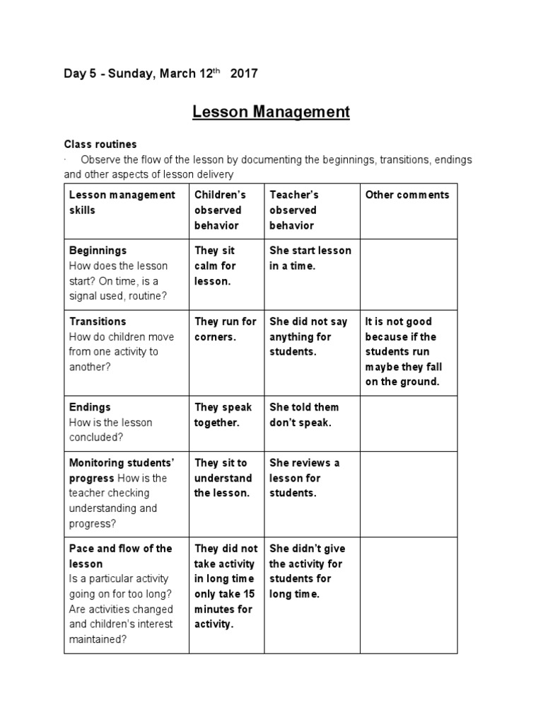 Lesson Management | PDF