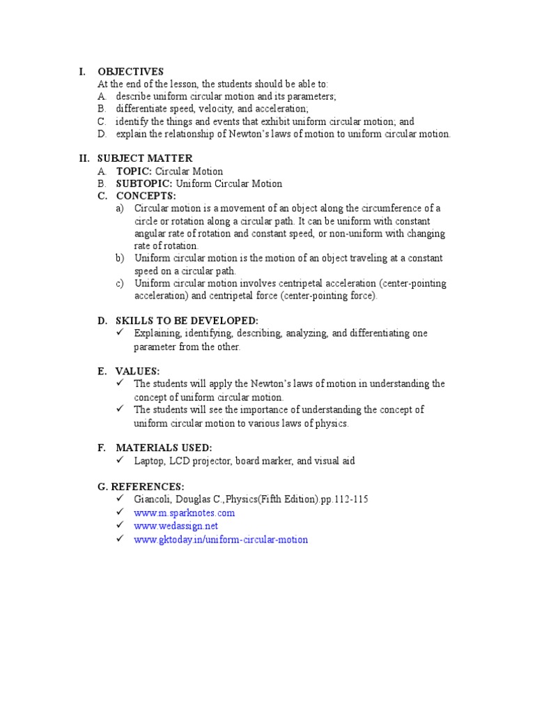 My Detailed Lesson Plan | PDF | Acceleration | Velocity