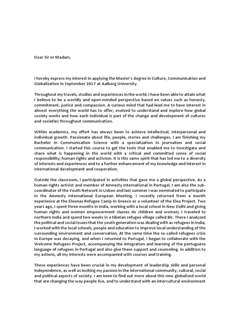 Culture, Communication Adn Globalization - Aalborg - Motivation Letter ...