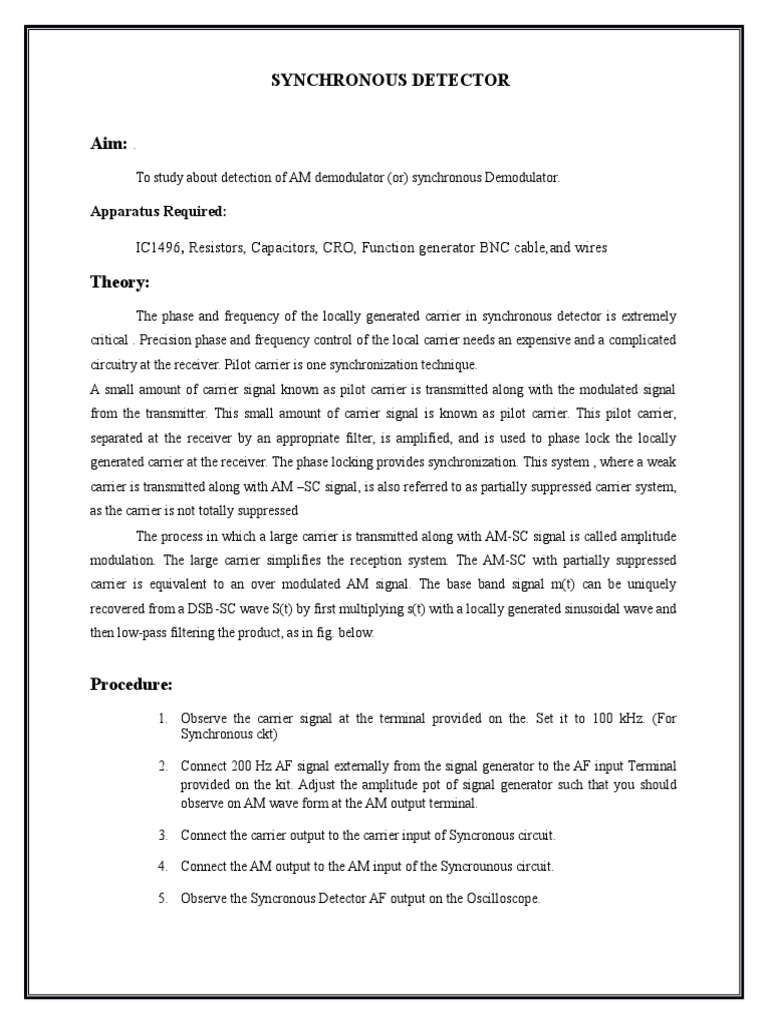 Synchronous Detector: Apparatus Required | PDF