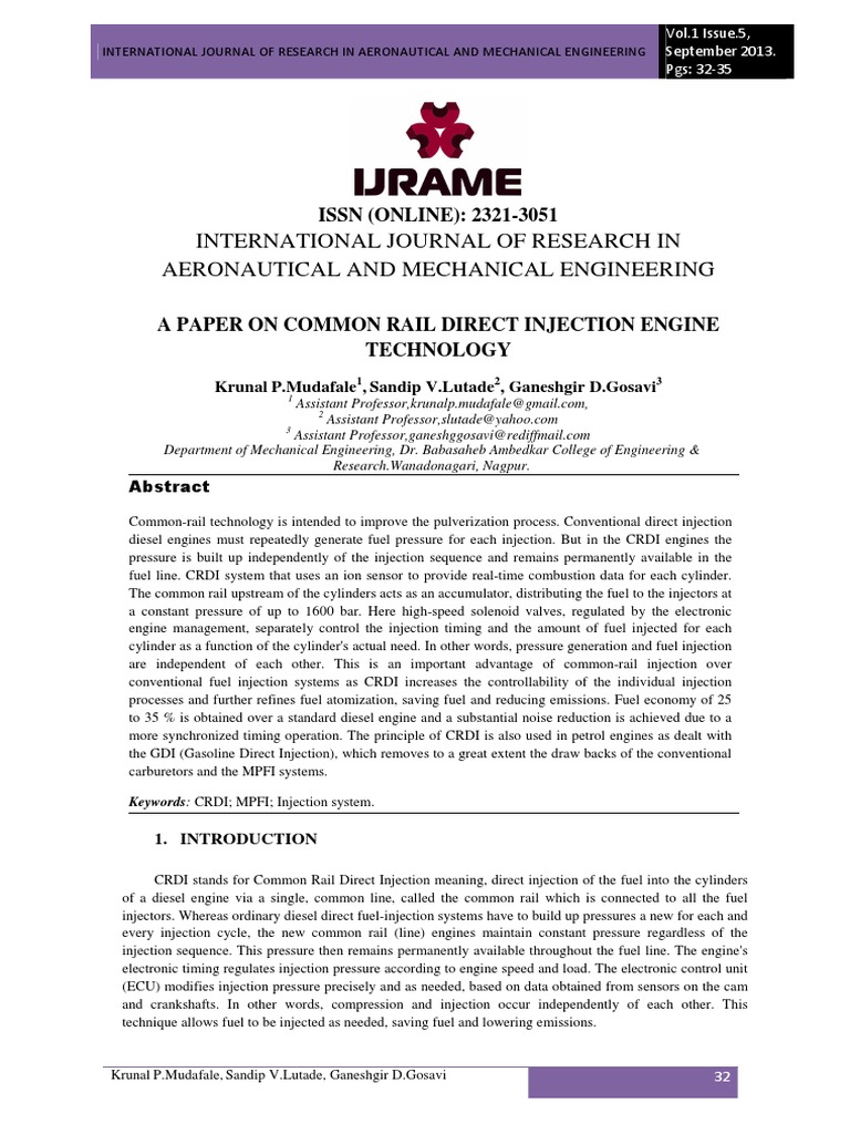 A Paper On Common Rail Direct Injection | PDF | Fuel Injection | Diesel ...