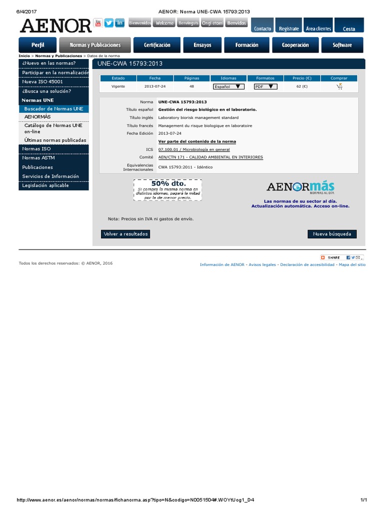 Aenor - Norma Une-Cwa 15793 - 2013 | PDF | Negocios | Tecnología