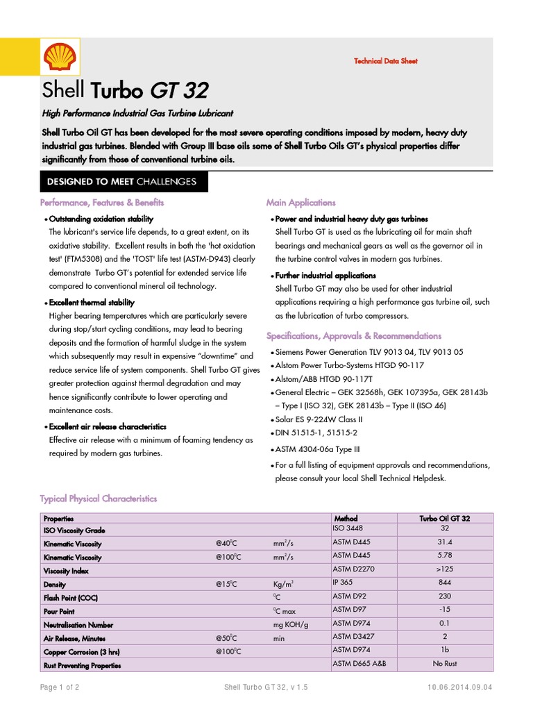 Shell GT32 1451468381 | PDF | Gas Turbine | Motor Oil