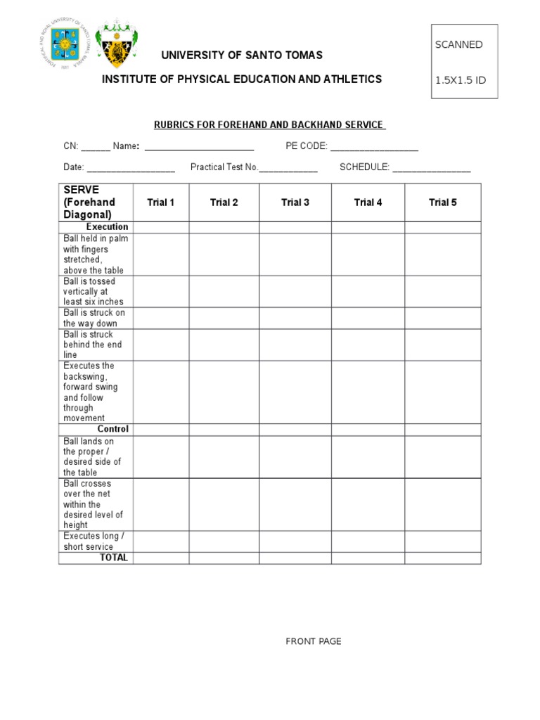 Practical 1&2 Rubrics For Forehand and Backhand Service & Receive | PDF ...