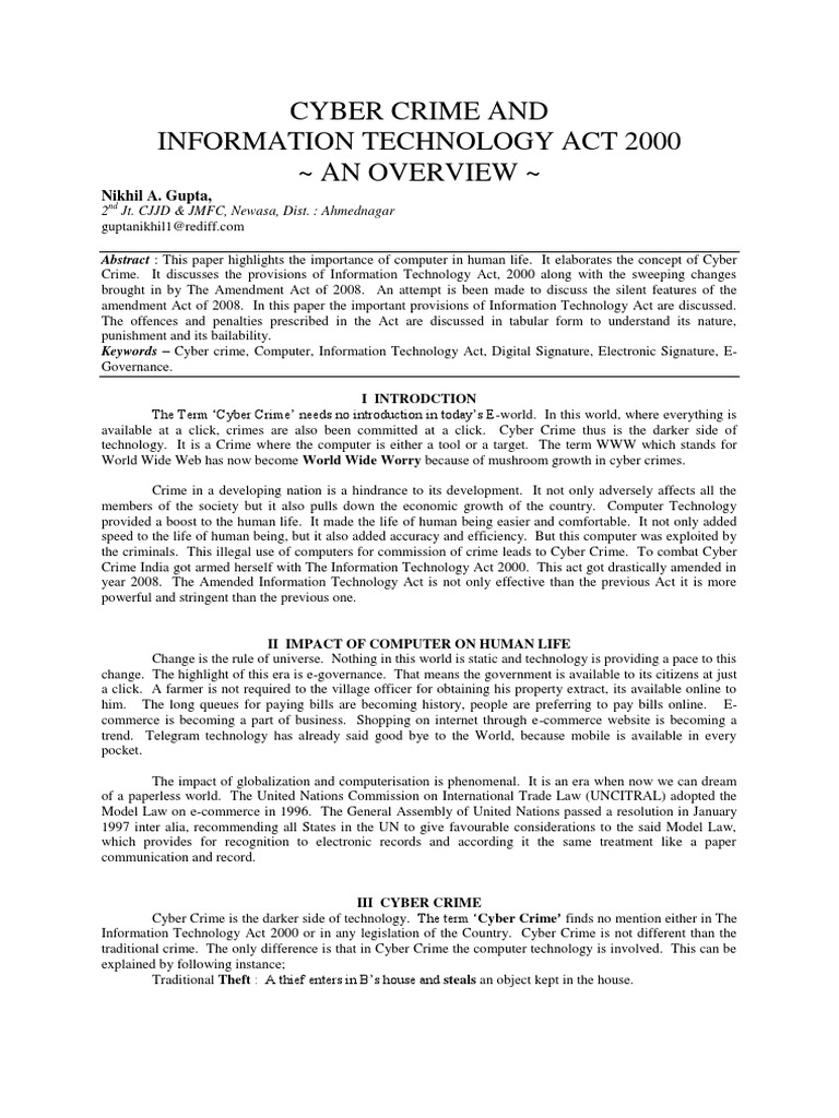 Cyber Crimes and Information Technology Act 2000 An Overview | PDF ...