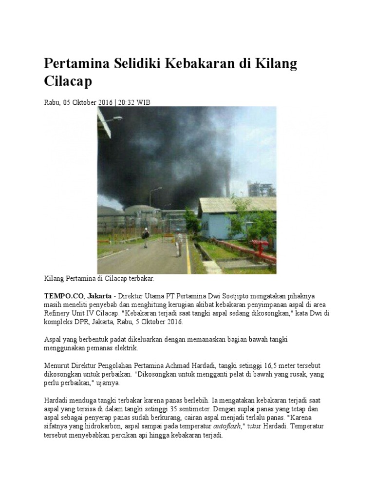 Kebakaran Di Kilang Pertamina Cilacap | PDF